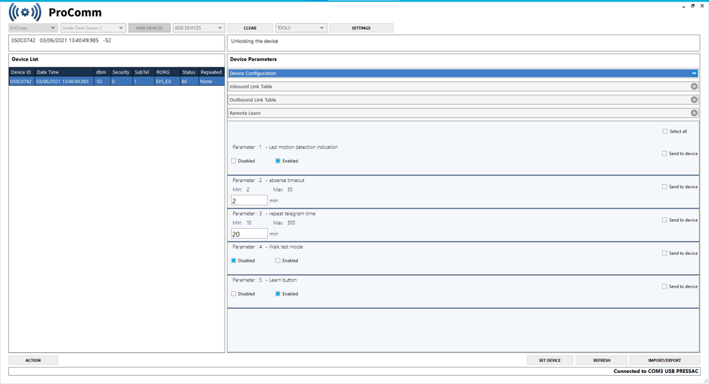 Using ProComm software to configure Pressac products