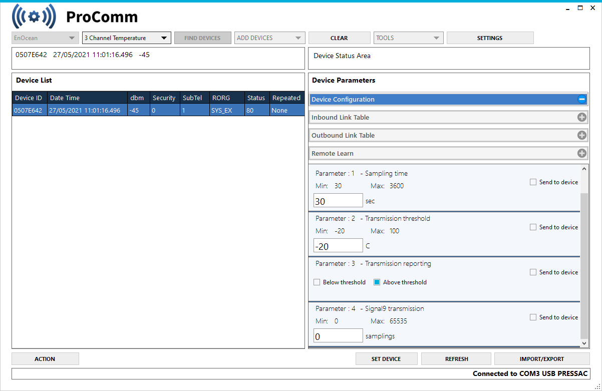 Using ProComm software to configure Pressac products