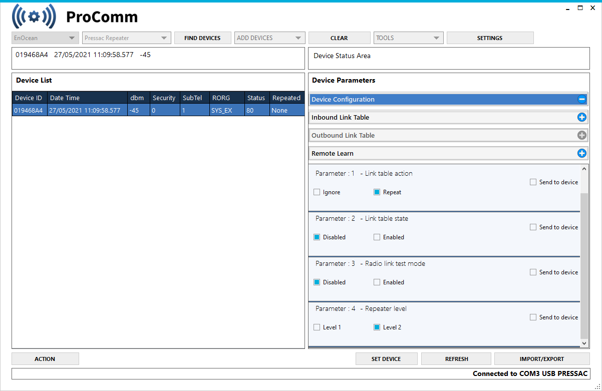 Using ProComm software to configure Pressac products