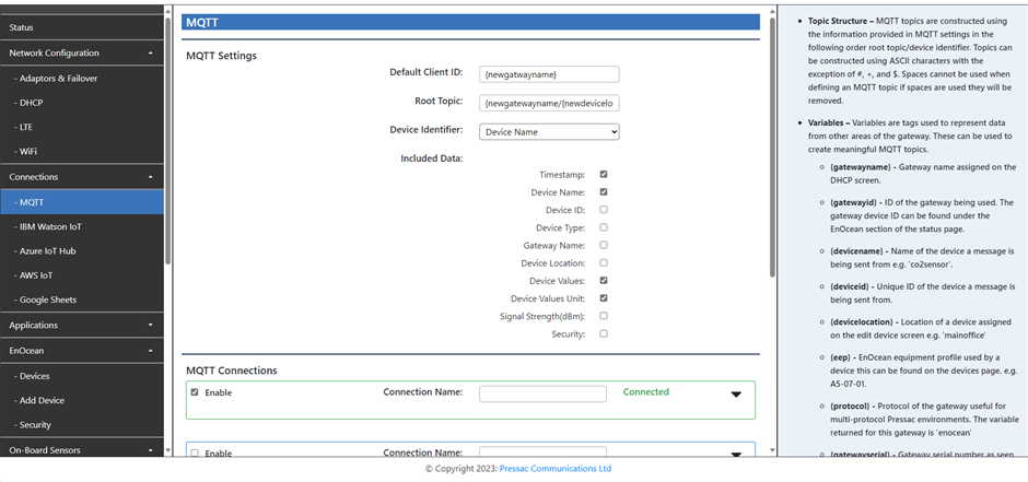 Setting up the MQTT Connection on your Gateway