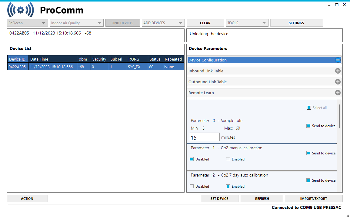 Using ProComm software to configure Pressac products